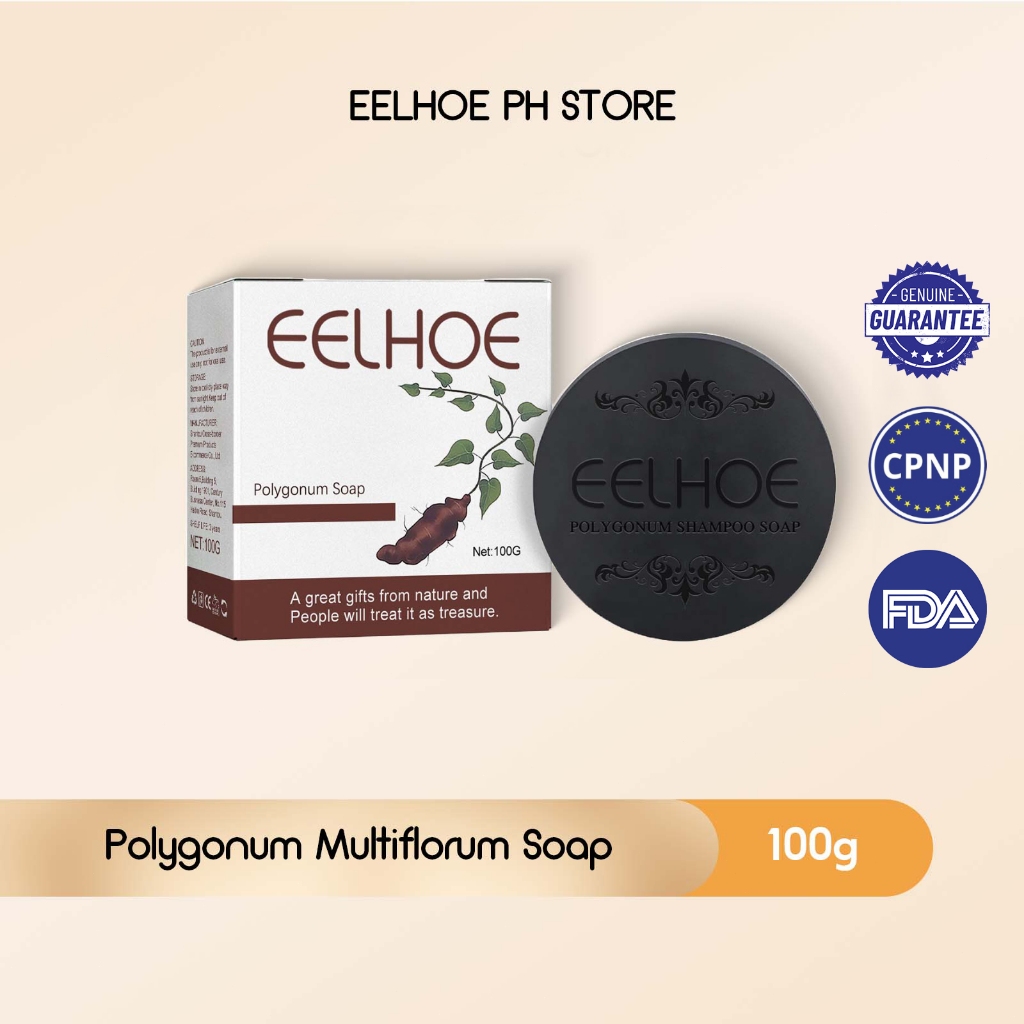 EELHOE Polygonum Black Shampoo Soap 100g Pampakapal ng buhok Anti Hair Loss Hair Darkening ...