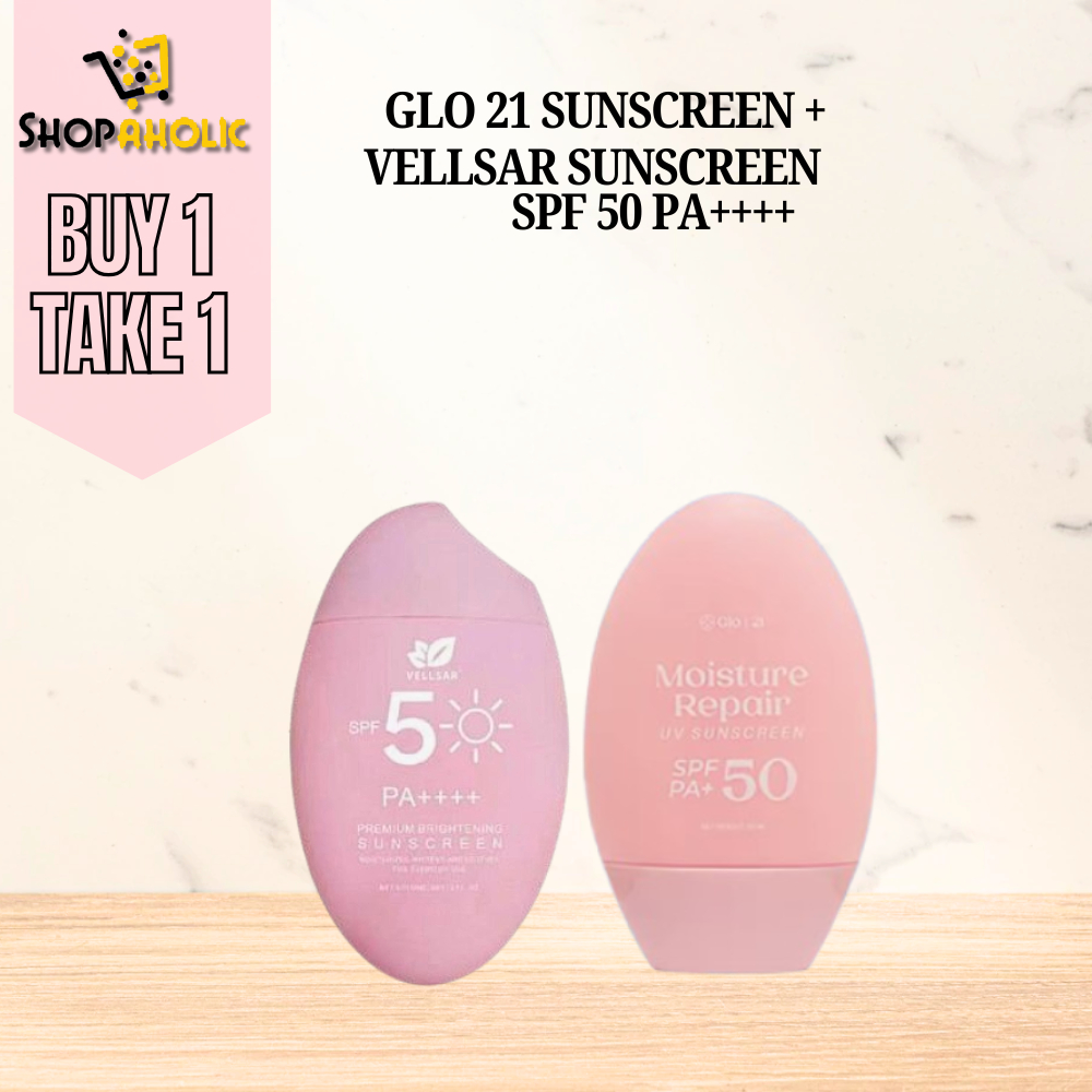 BUY 1 TAKE 1 GLO21 SPF50 SUNSCREEN + VELLSAR SUNSCREEN | Shopee Philippines