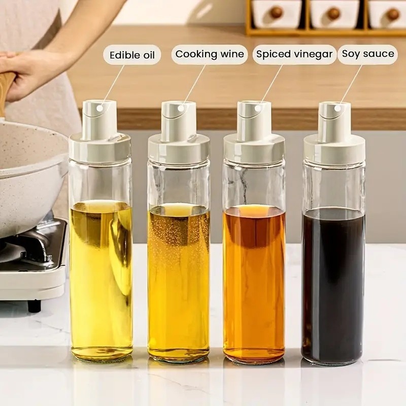 500ML Glass Oil Container Condiments Bottle Automatic Open Cover Multi ...