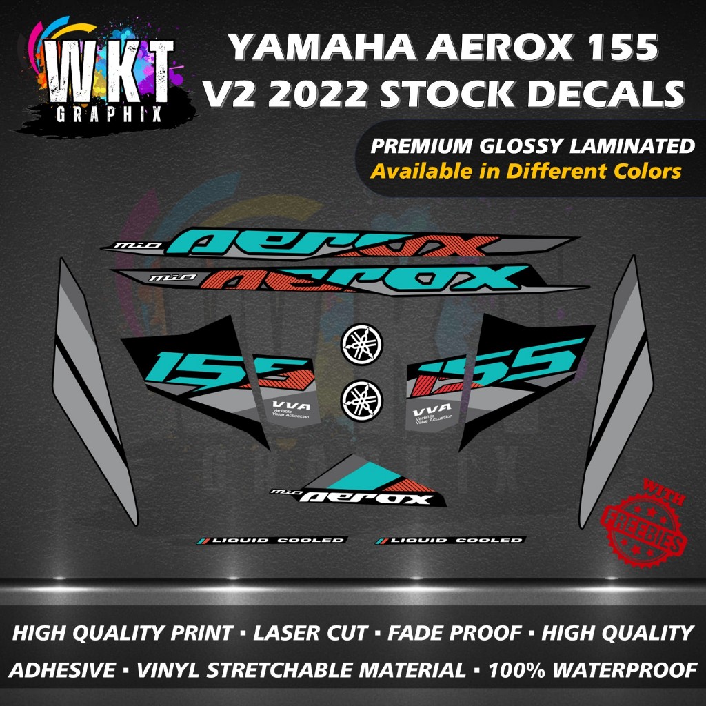YAMAHA AEROX 155 V2 2022 STOCK DECALS (WATERPROOF, LAMINATED, FADE ...