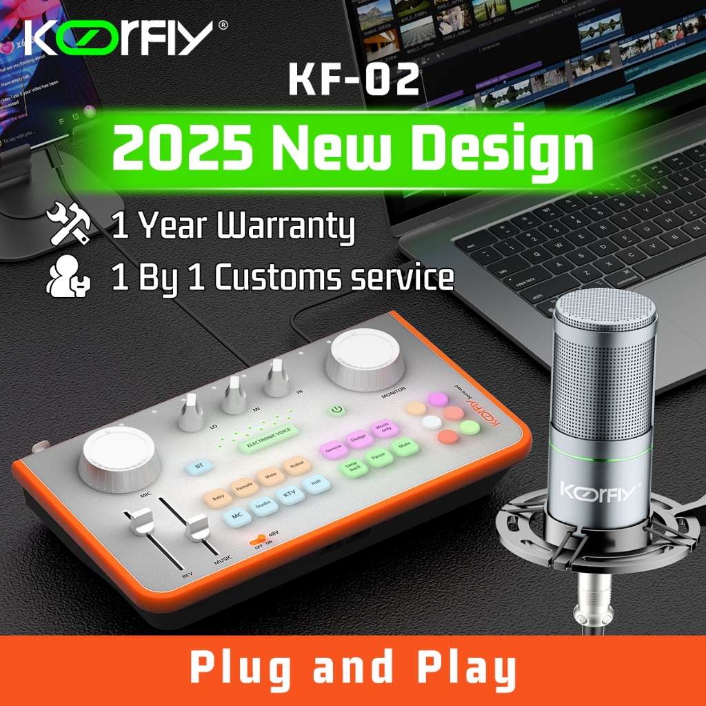 KOORFLY KF02 Live Sound Card 48V Sound Mixer Sound Effects Bluetooth Noise Reduction Voice ...