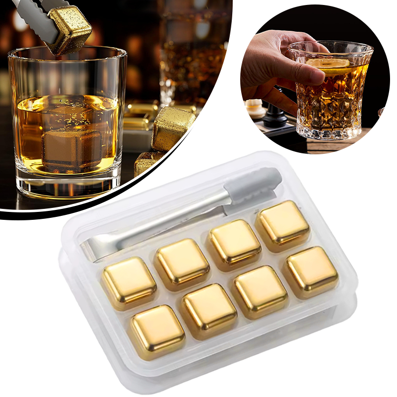 8pcs Whiskey Stones,Gold Stainless Steel Ice Cubes Liqueurs,Drinks ...