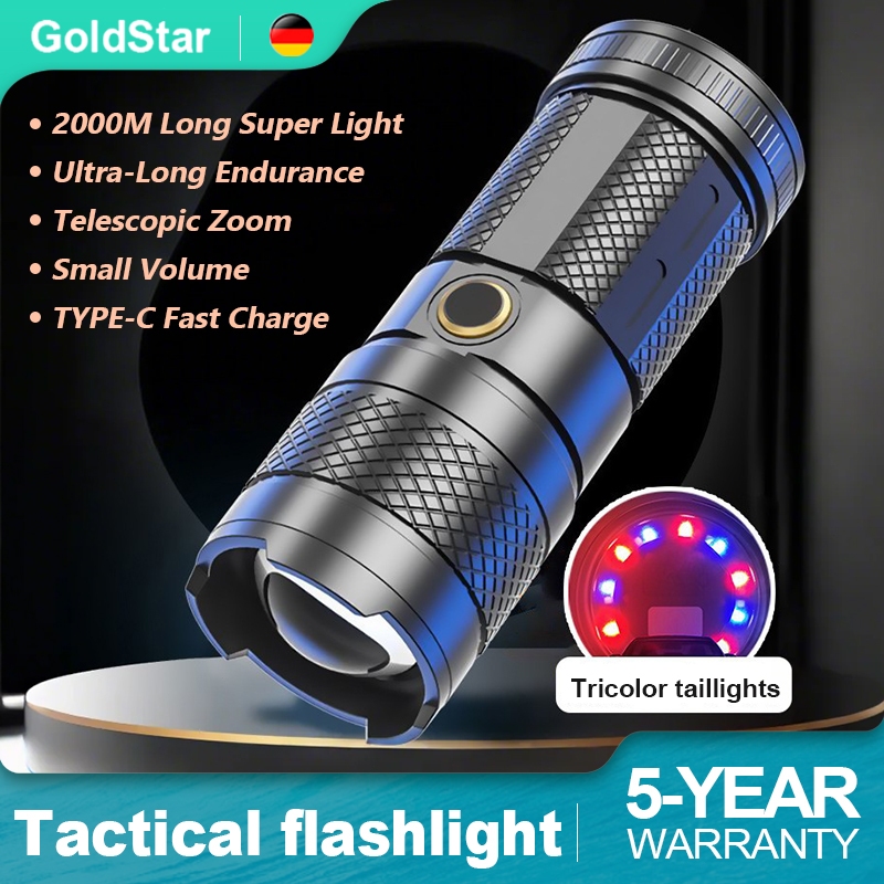 Gold Star Laser Zoom Tactical Flashlight Rechargeable Heavy Duty ...
