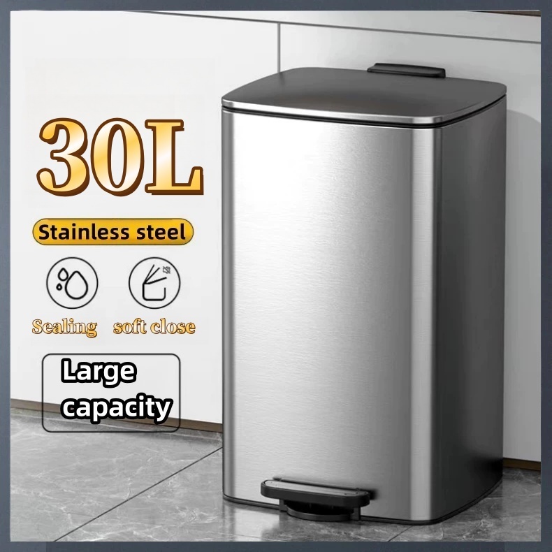 30L stainless trash bin can with pedal for room bathroom kitchen ...