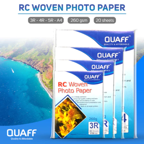 QUAFF RC WOVEN PHOTO PAPER 260gsm RESIN COATED 20sheets 3R/4R/5R/A4 ...
