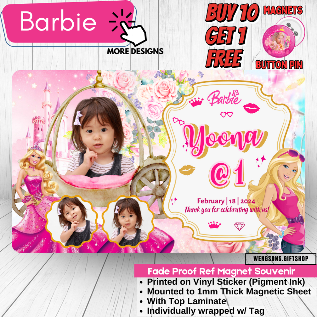Barbie Ref Magnet Souvenir ATM Size | Birthday Souvenir | Christening ...
