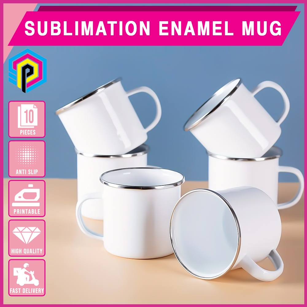 Sublimation Enamel White Mug 295ml Personalized Printable Mug | Shopee ...