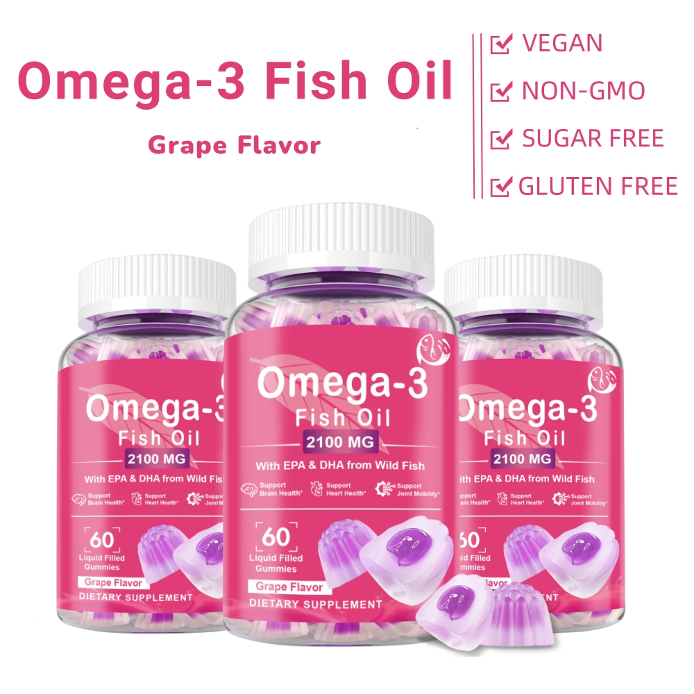Omega-3 Fish Oil Liquid Filled Gummies with EPA&DHA for Brain,Heart and ...
