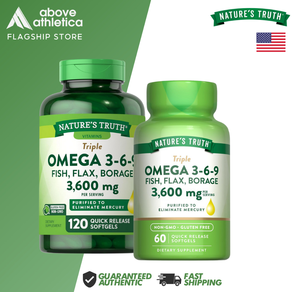 Nature's Truth Triple Omega 3-6-9 3600mg - 60/120 Softgels, Fish Flax Borage, Triple Strength ...