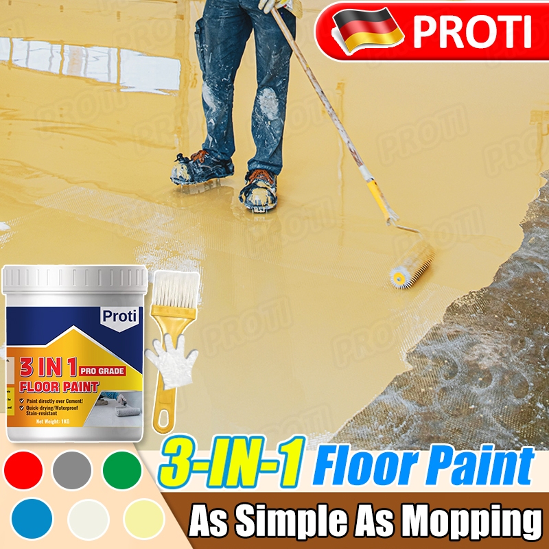 3-In-1 Epoxy Floor Paint 1000G With Brush Water-Based Wear Resistant ...