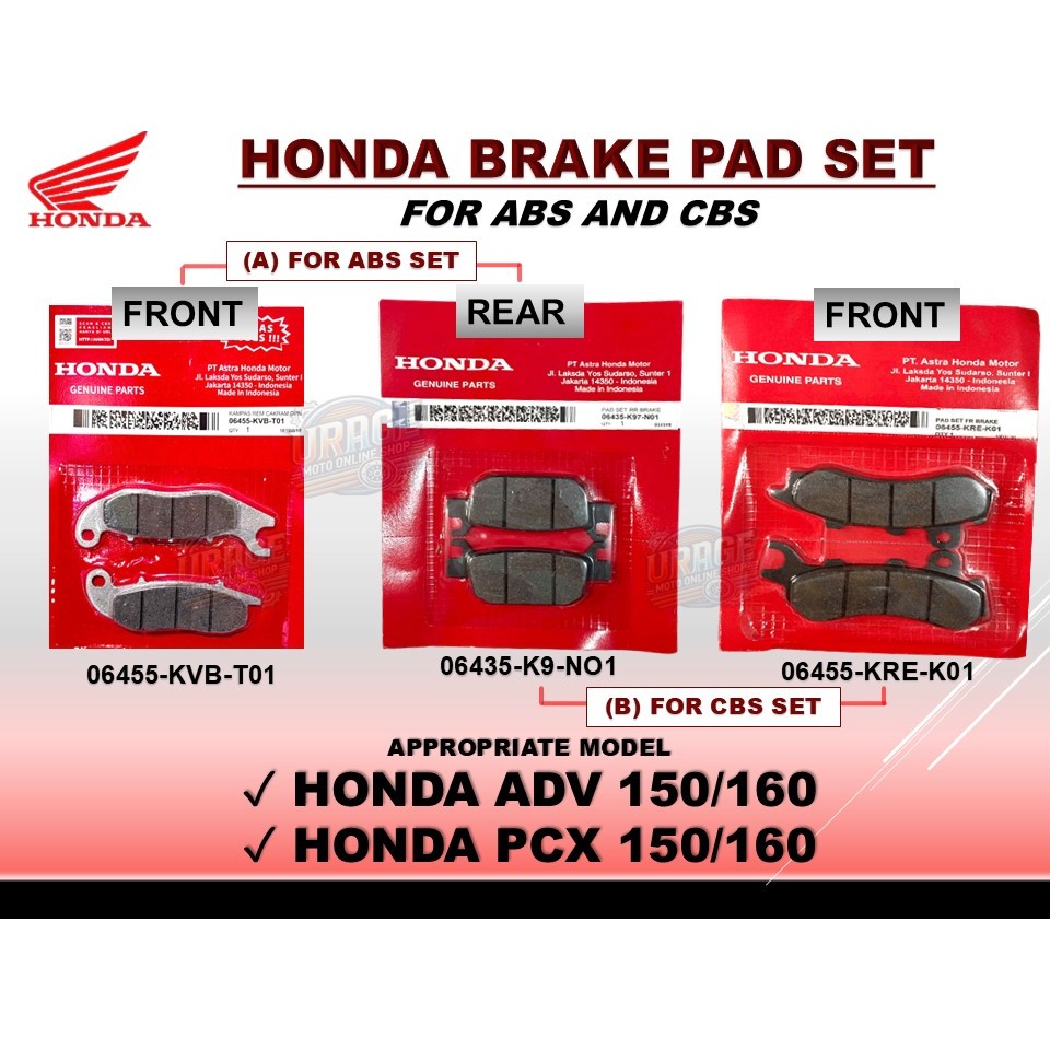 HONDA BRAKE PAD Front & Rear SET | CBS and ABS | HONDA ADV 150 / 160 ...