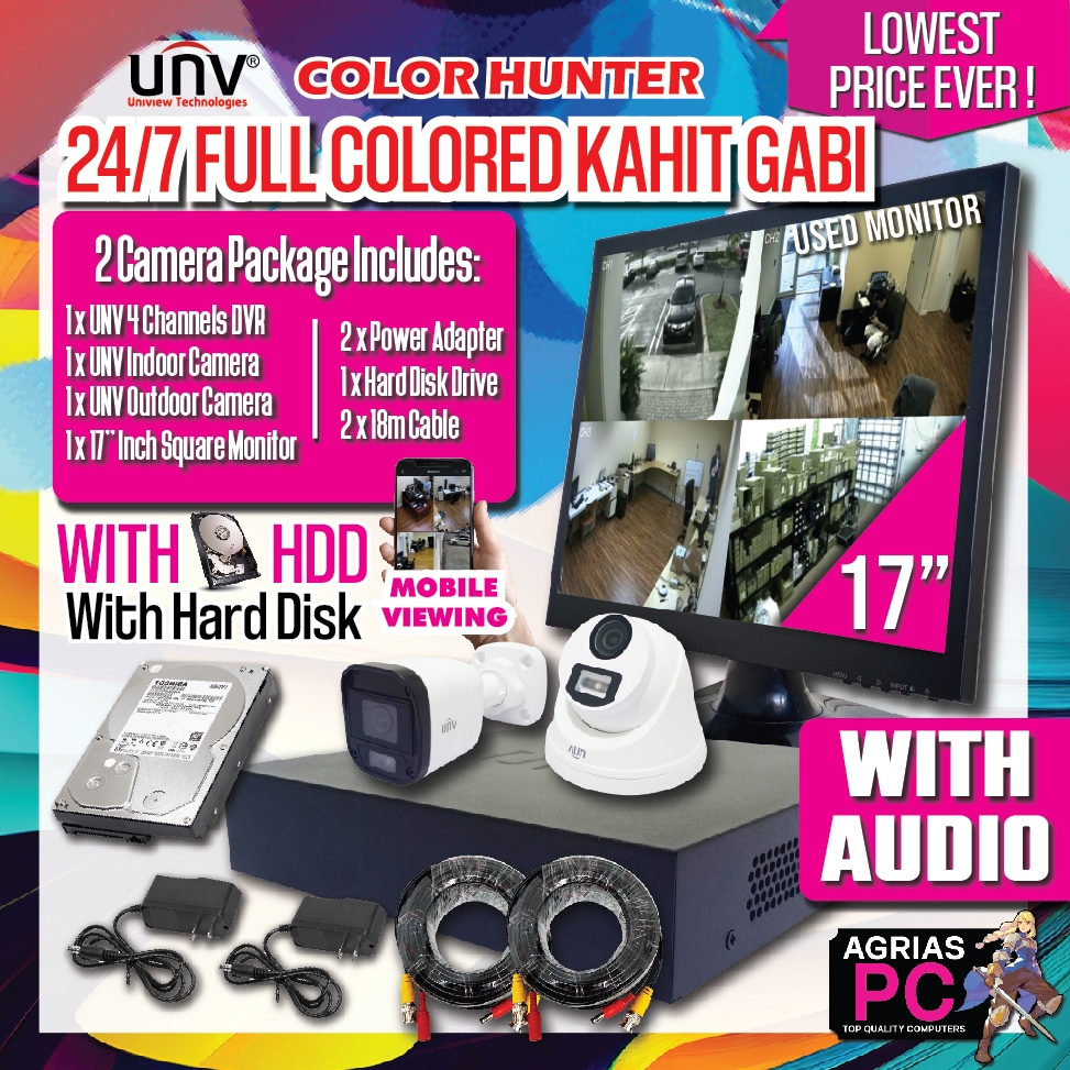 UNV COLOR HUNTER CCTV PACKAGE / 2 CAMERAS WITH AUDIO / DVR 4 Channel ...