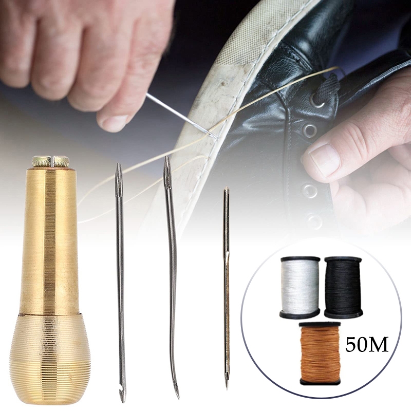 Canvas Leather Sewing Awl Needle with Copper Handle 3 Color 50m Nylon ...