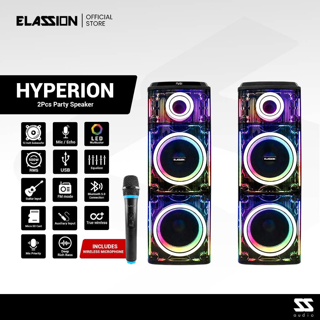 Elassion l Hyperion 2 Pcs 12" Subwoofer Party Speaker 500W RMS Titan Series with 1pc Wireless ...