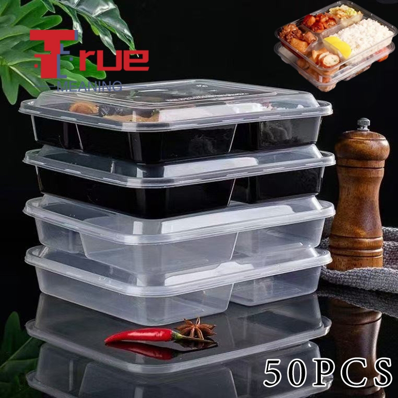 50PCS Bento Box Disposable Microwavable Healthy Plastic Lunch Box Food ...