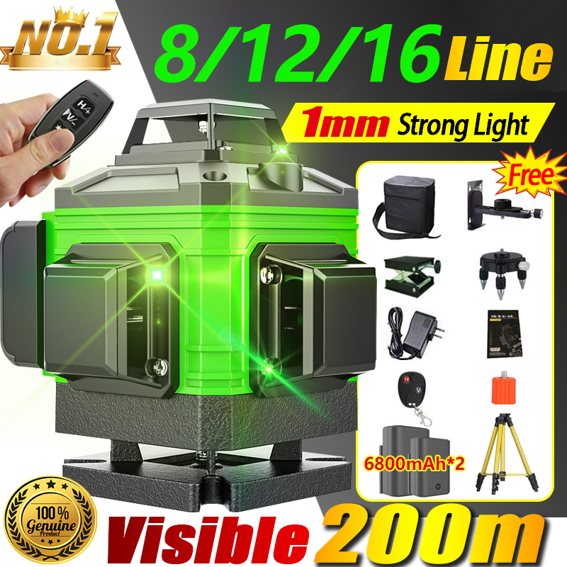 8/12/16 Line 4D Laser Level Green Light Self-Leveling Auto Measurement ...