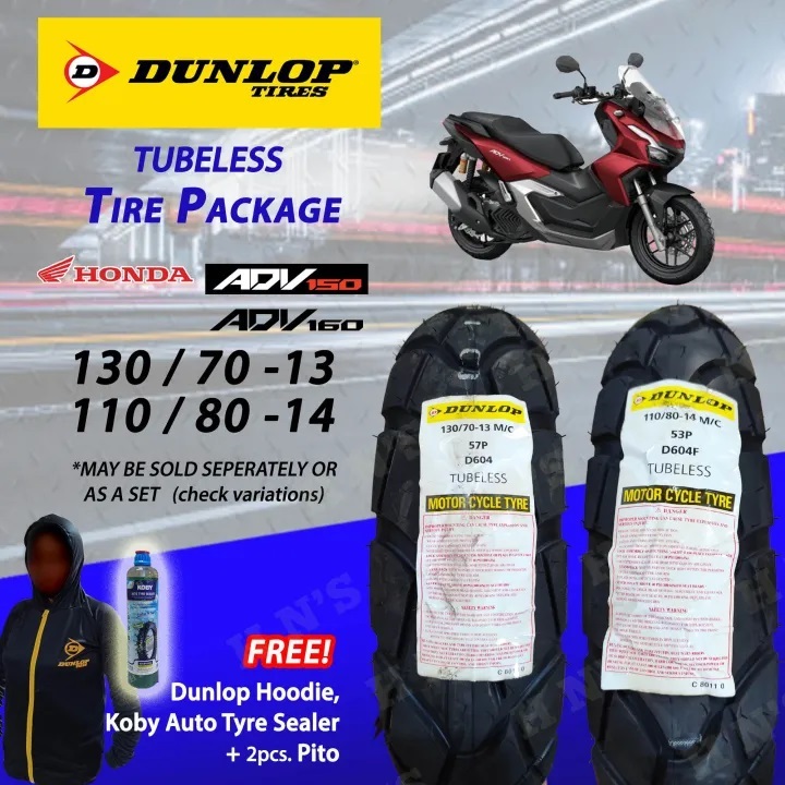 Dunlop D604 Tires For Honda ADV 150 / ADV 160 ( 110/80-14 / 130/70-13 ) w/ free ( DUAL SPORT ...