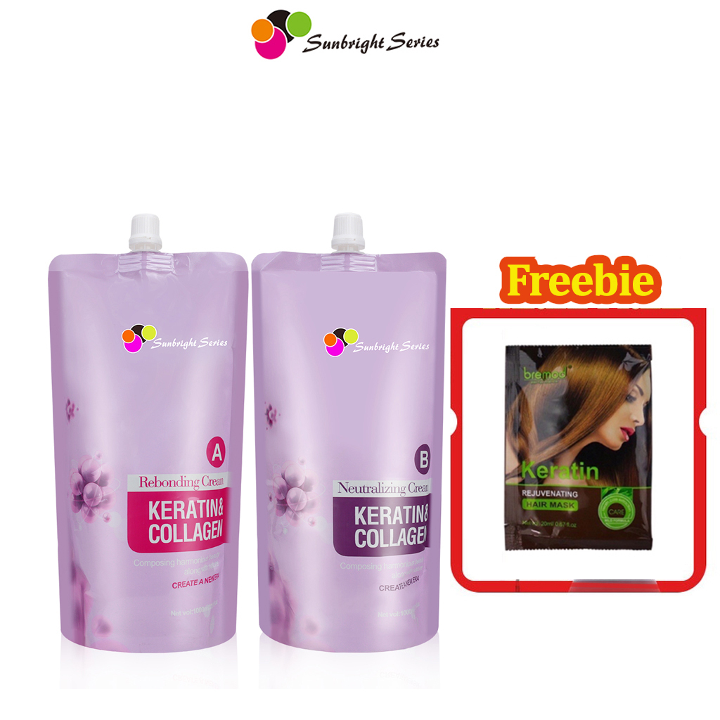 Sunbright Hair Rebonding Set 1000ml Cream KeratinCollagen Strighten ...