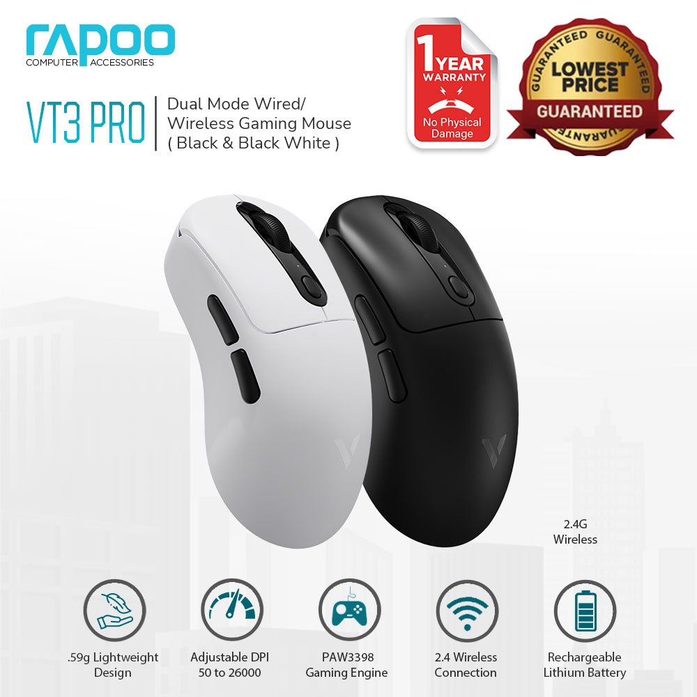 Rapoo VT3PRO Dual High-Speed Dual Mode Wired/Wireless Gaming Mouse ...