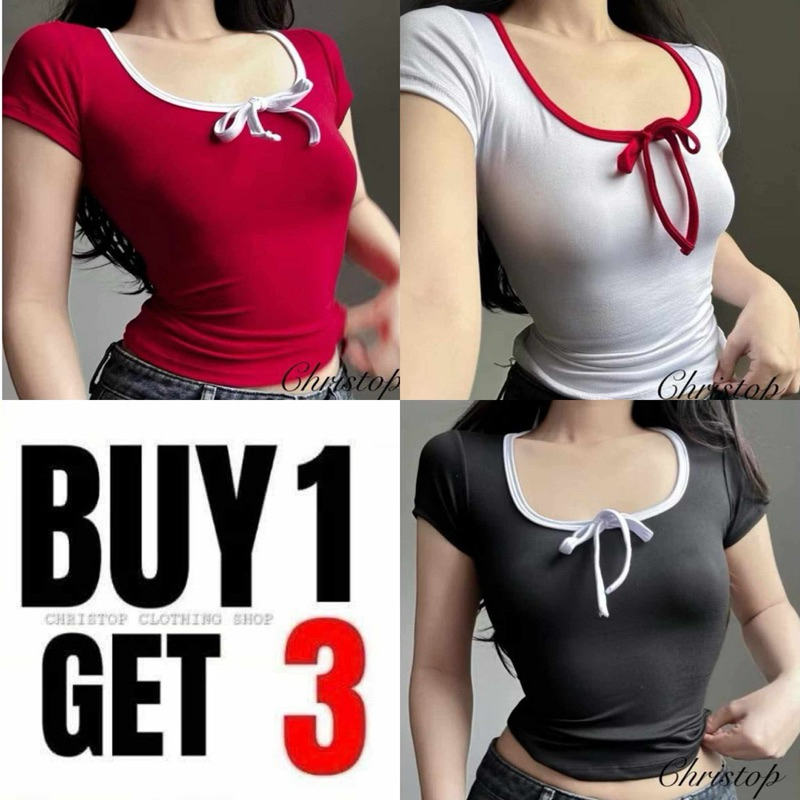 BUY 1 GET 3 (TOTAL 3PCS)CHARLOT SQUARE NECK RIBBON PLUNGING BASIC ...