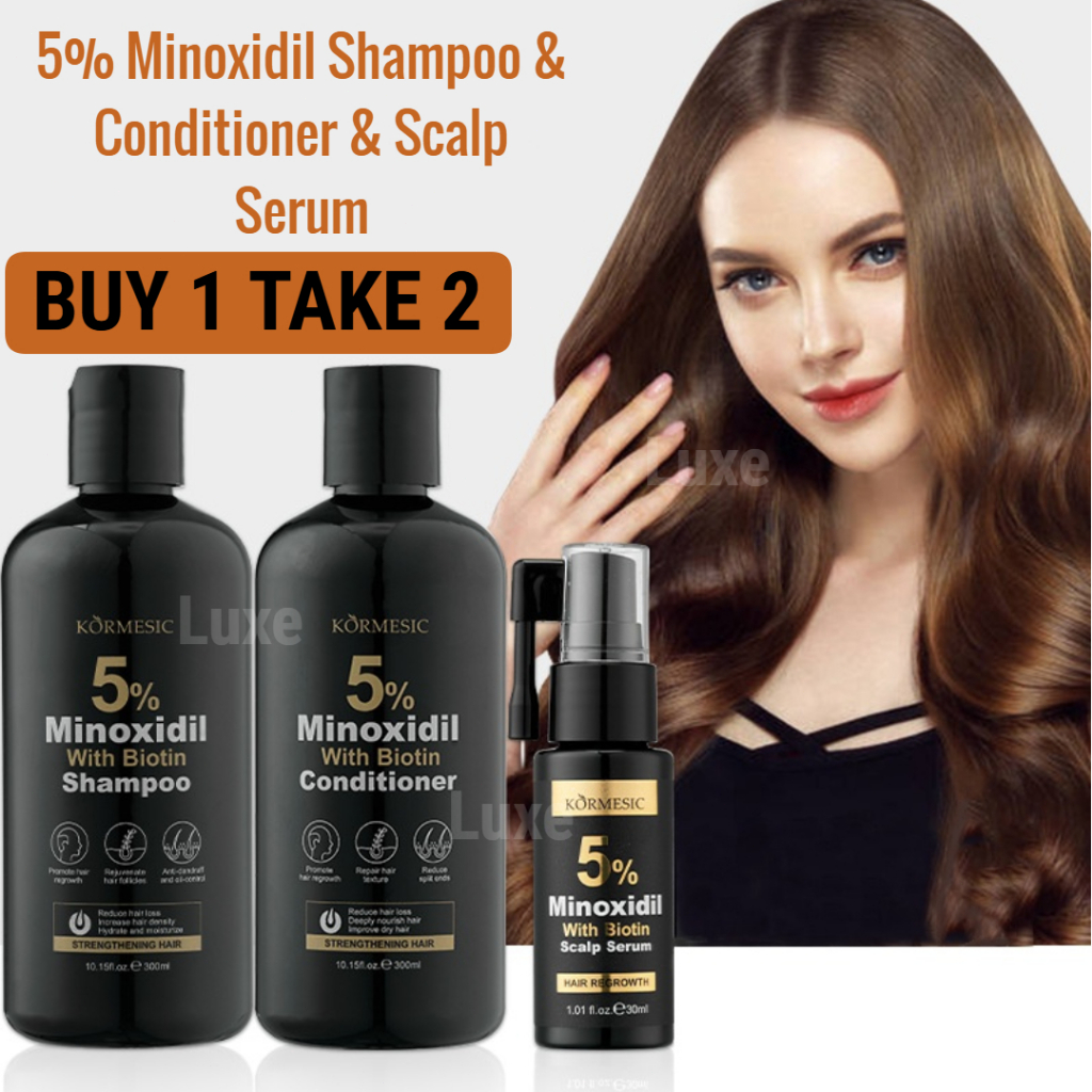 Minoxidil 5% Biotin Hair Growth Shampoo Set（Shampoo+Conditioner+Scalp ...