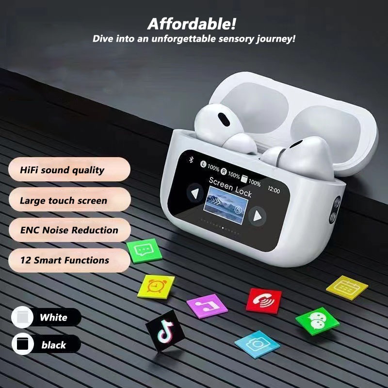 A9 Pro Wireless Earphones Touch Screen LED Display Gaming Noise ...