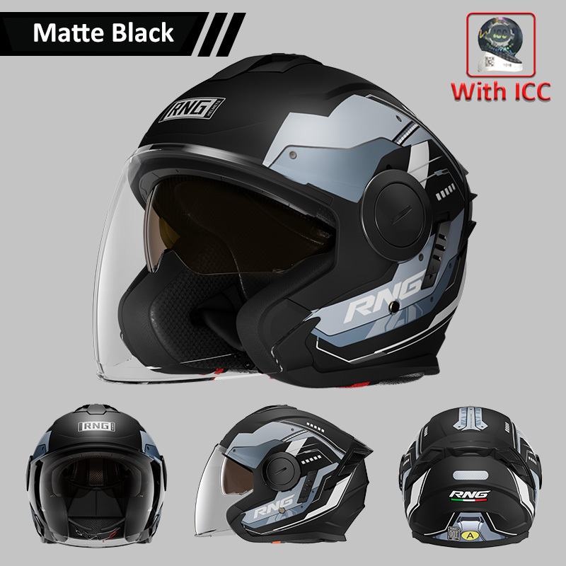Anak Bluetooth Motorcycle Half Face Helmet Dual Visor with Spoiler Icc ...