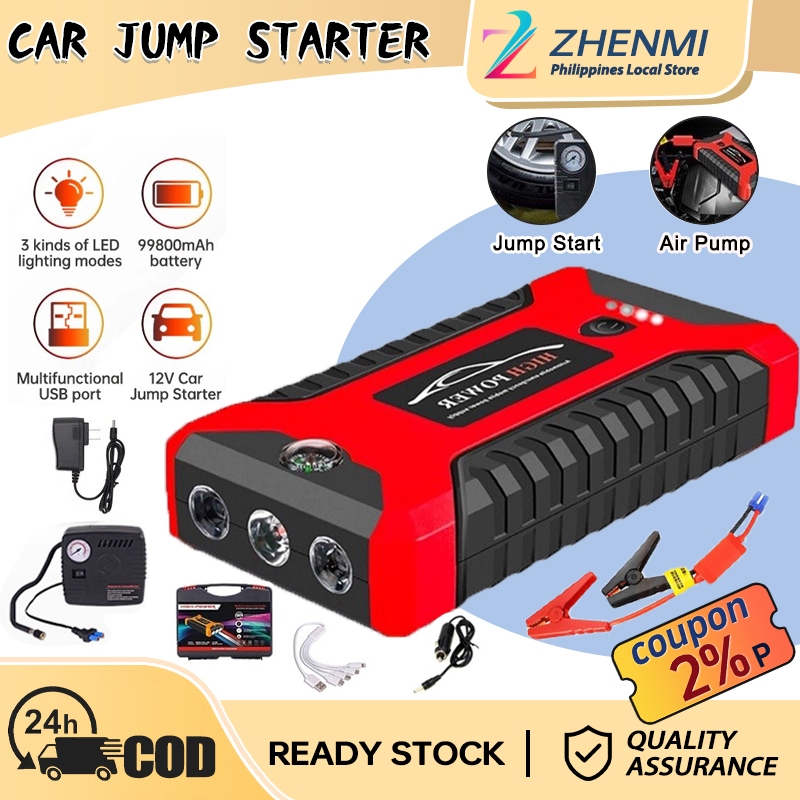 Car Jump Starter 99800mAh Emergency Power Bank Portable Car Starter ...