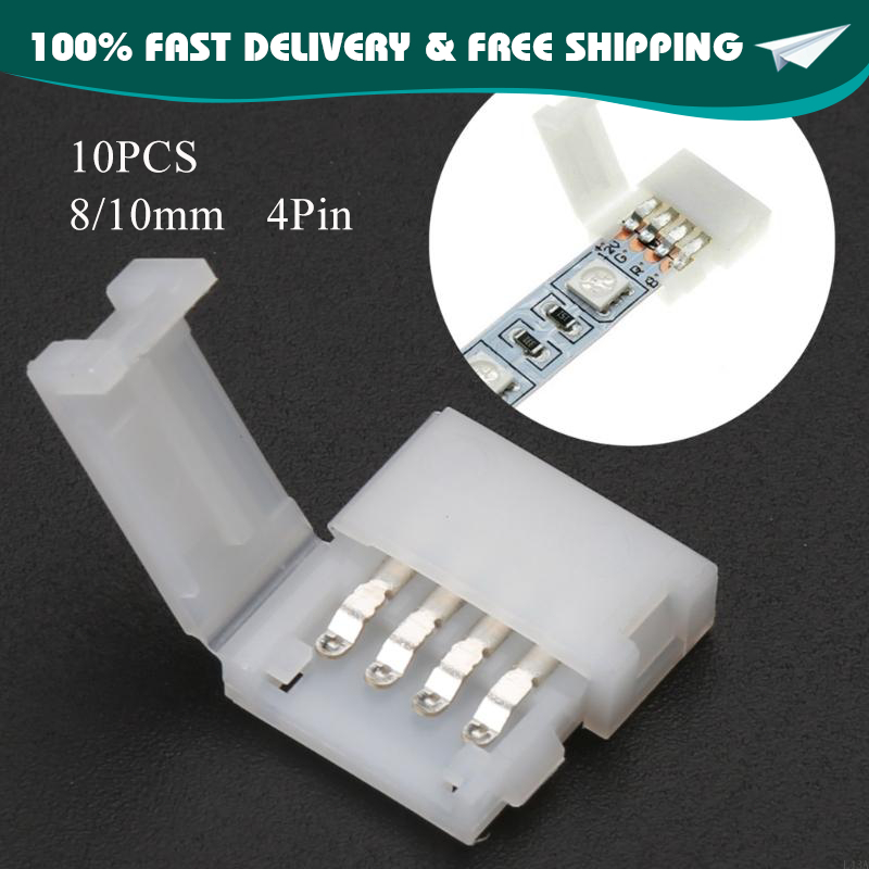 10PCS 4Pin Solderless RGB LED Strip Connectors Gapless Adapter for 8 ...