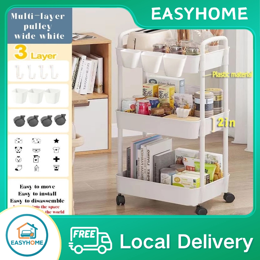 LocalDelivery COD 3 Tier Plastic Trolley Trolley Organizer with Handle ...