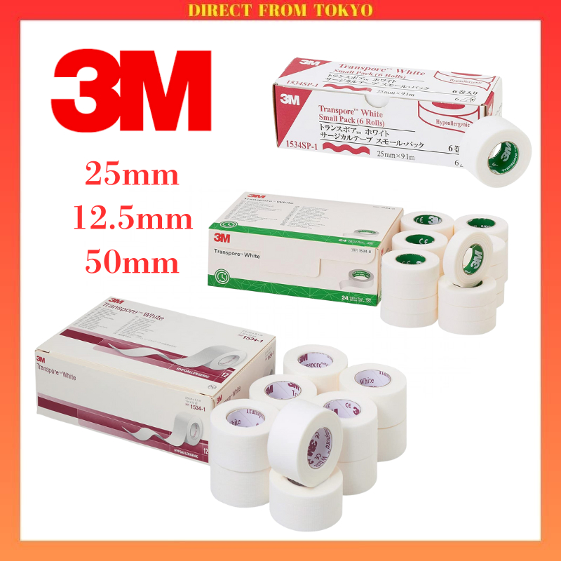 3M Transpore White Surgical Tape Sizes (25mm, 50mm, 12.5mm) - Pack of 6 ...