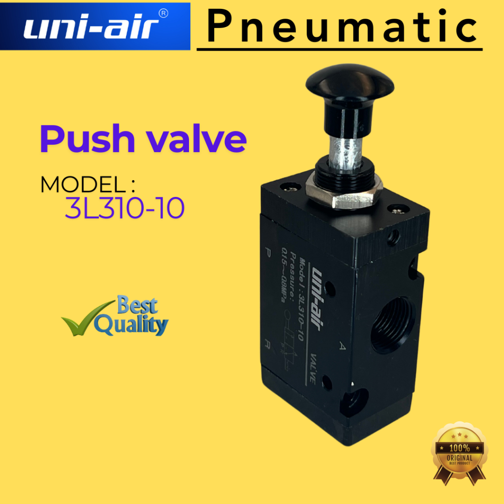 Uni-Air Pneumatic 3L Series Push Valve 3 Way and 2 Position 3/8"(3L310 ...