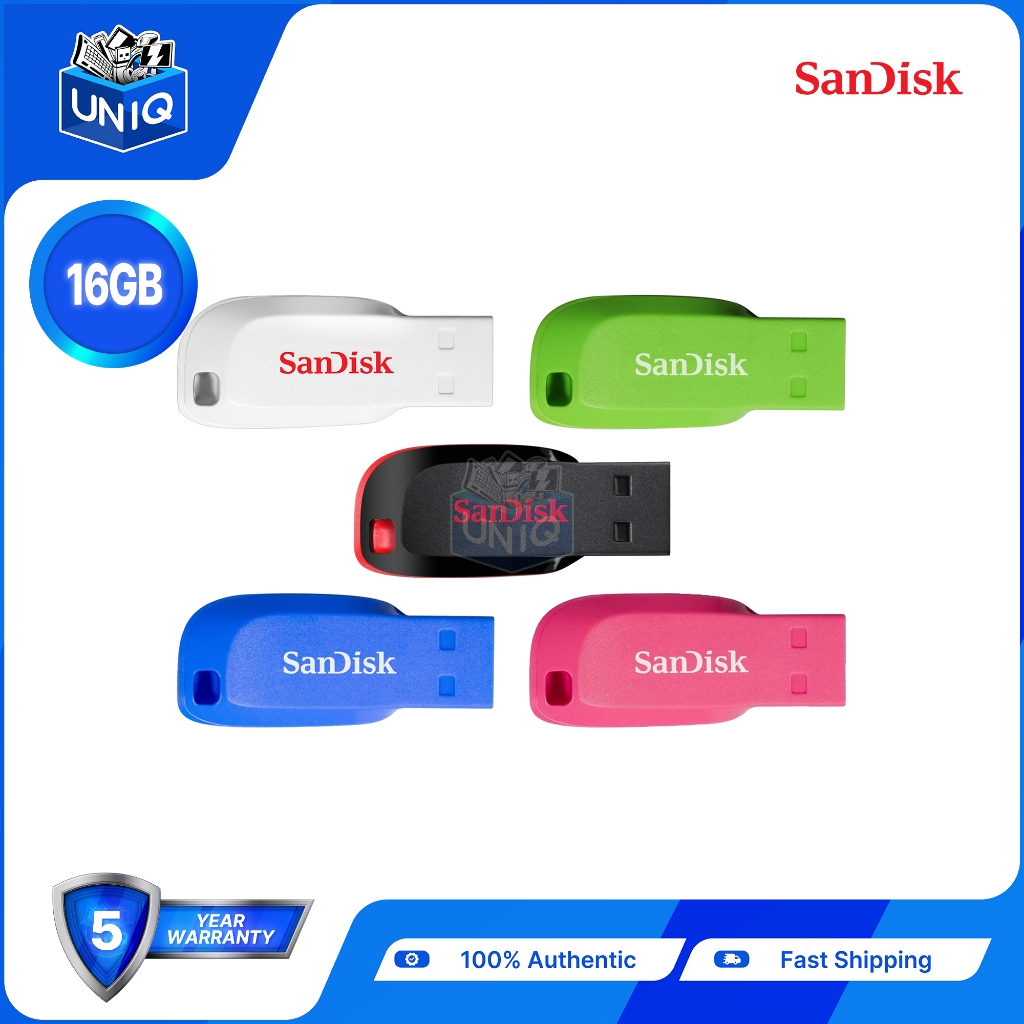 Sandisk Flash Drive USB 2.0, 16GB Capacity, Cruzer Blade, Set of 5 All ...