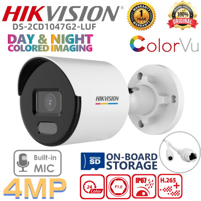 HIKVISION 4MP ColorVu Audio PoE Fixed Bullet IP Camera Full Time Color ...
