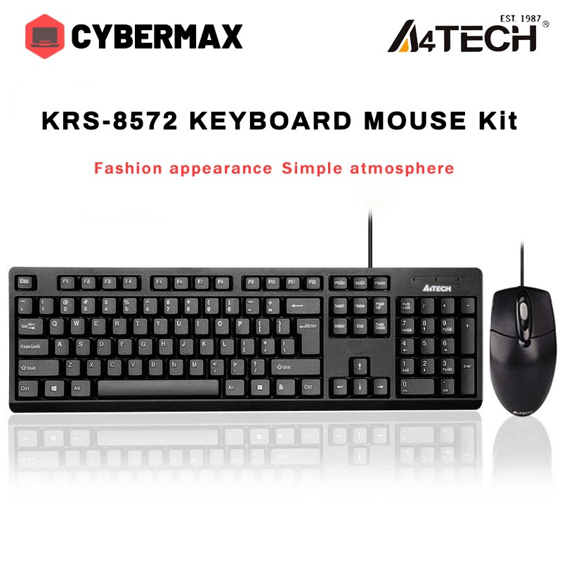 A4TECH KRS-8572 Wired Keyboard And Mouse Combo Kit Bundle USB Plug And Play For PC Laptop ...