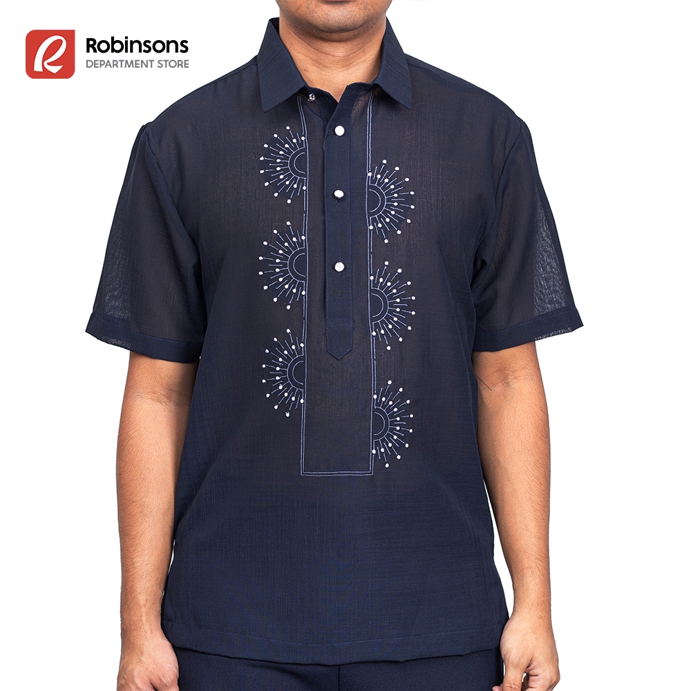 Executive Men's Shortsleeves Jusi Barong with Embroidery - Navy Blue ...