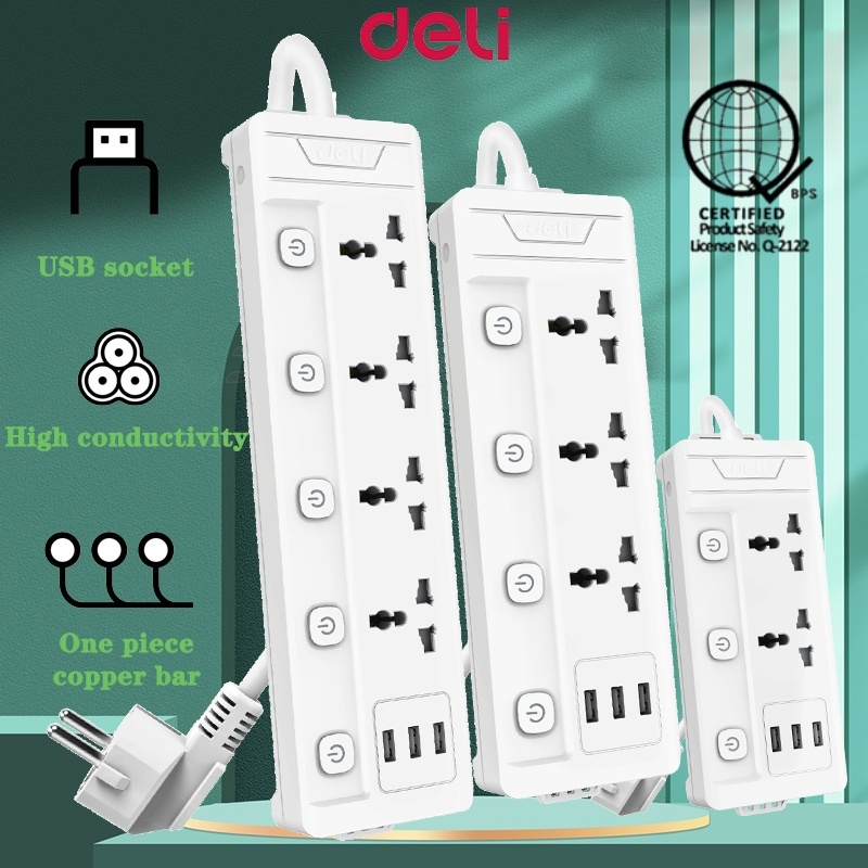Deli Power Socket Extension Universal Electric Sockets With USB Port ...