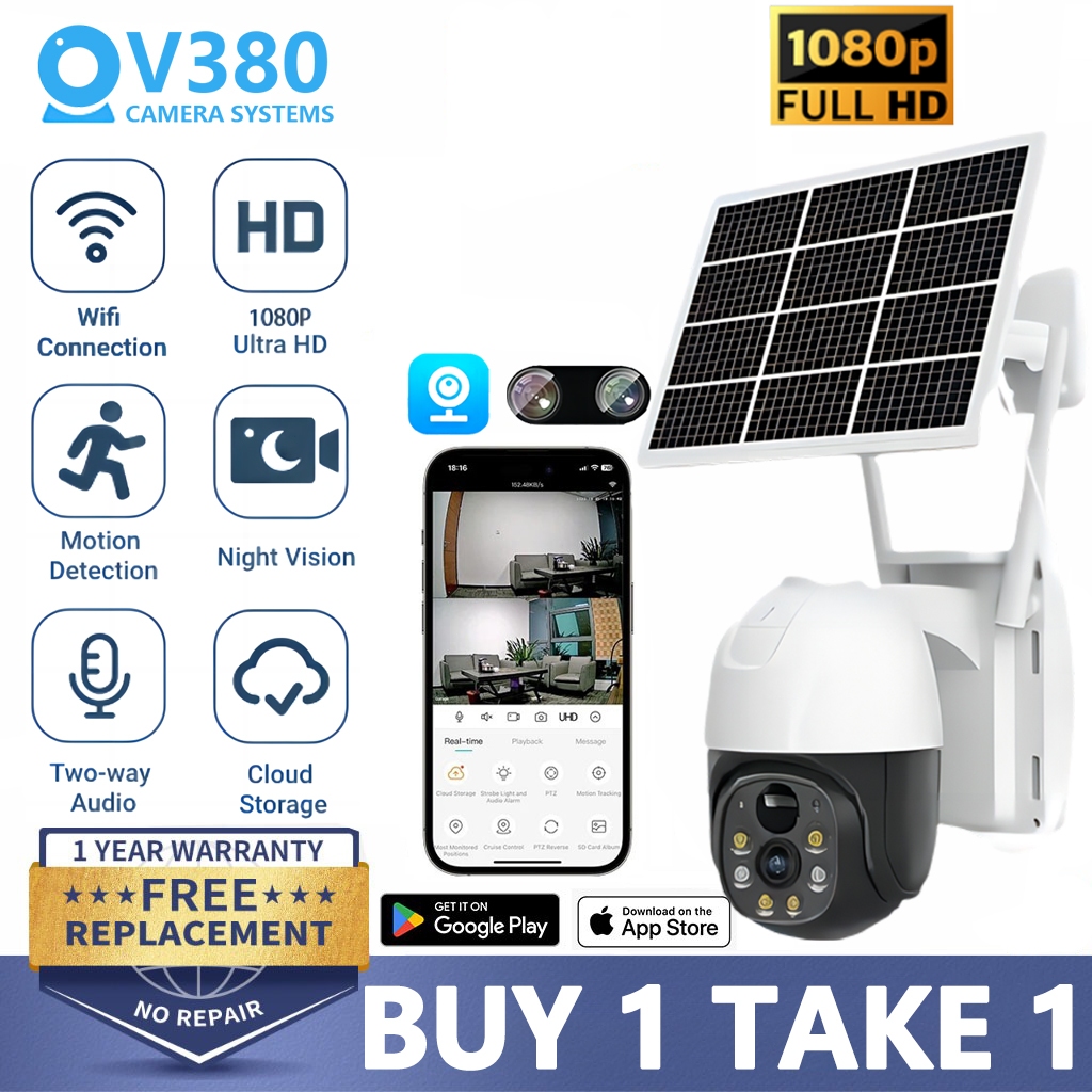 V380 Pro Solar CCTV Camera Outdoor Waterproof No Wifi Needed 1080P ...