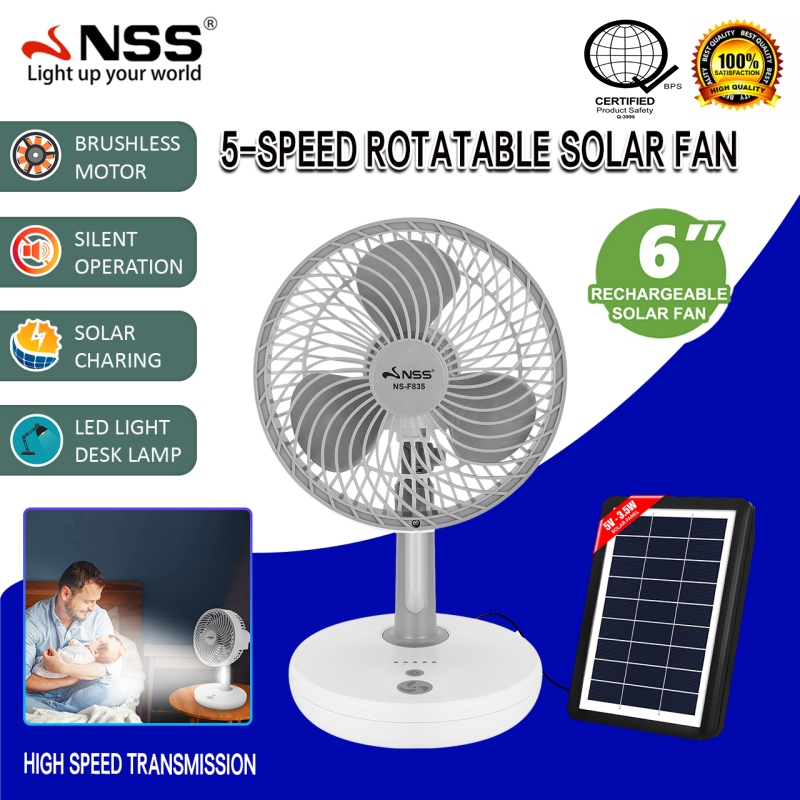 Nss portable 6/8/12/14 inch solar fan 5-speed fan rotatable fan with ...