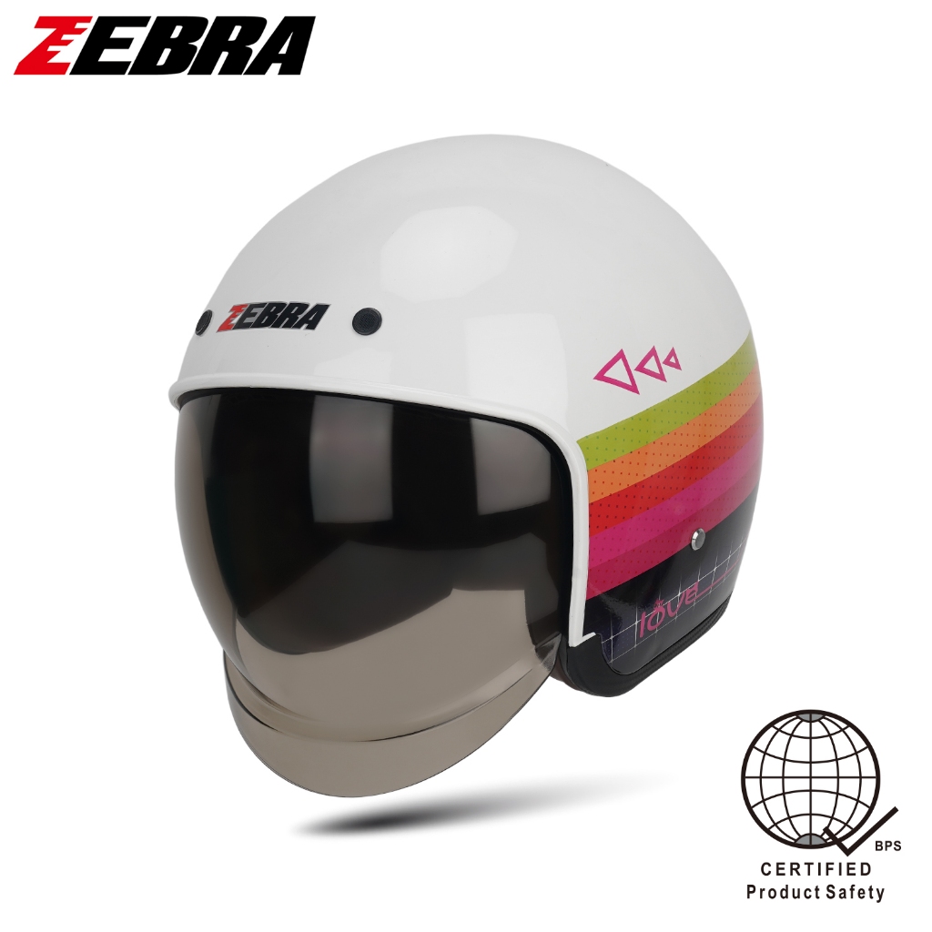 Zebra 603 Motorcycle Half Face Helmet Vintage Harley Retro Single Visor ...