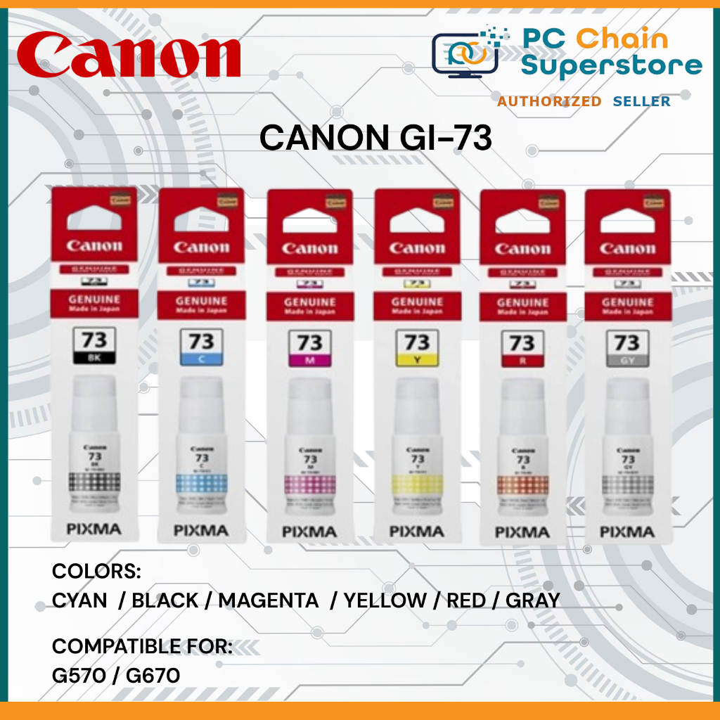 Canon PIXMA Ink GI-73 Black | Cyan | Yellow | Magenta | Red | Gray Inks ...