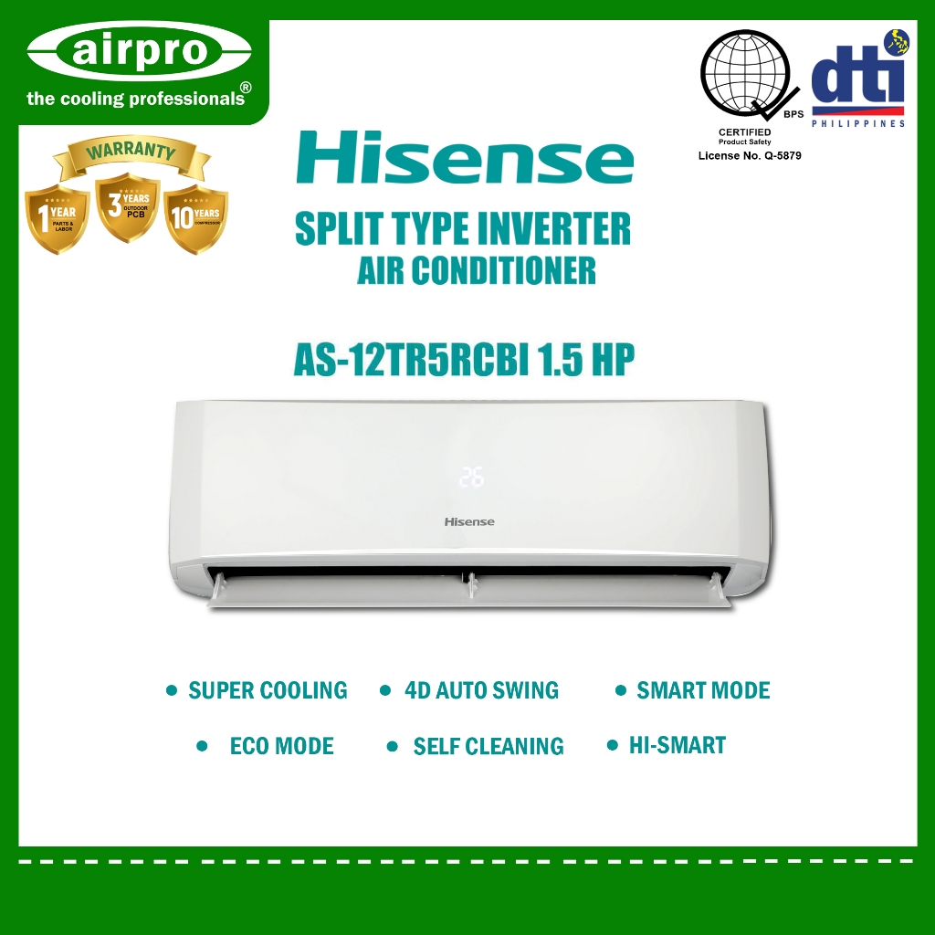 HISENSE 1.5 HP INVERTER SPLIT TYPE AIRCONDITIONER AS-12TR5RCBI | Shopee ...