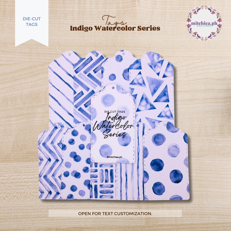 20 pieces Indigo Watercolor Series Die Cut Tags With Strings | Mitchiea ...