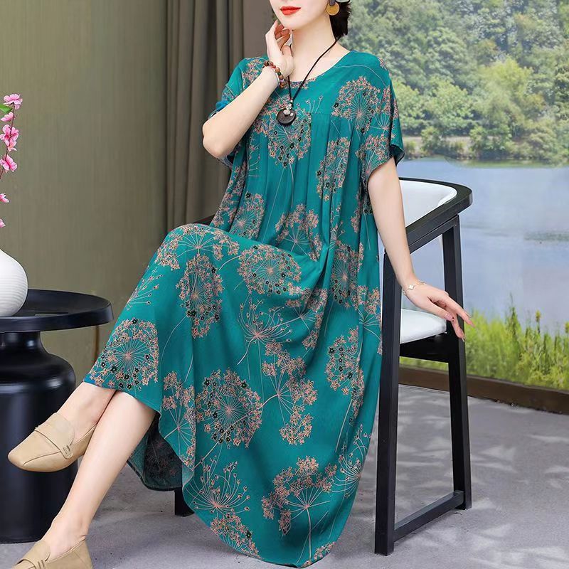 M-3XL Woman Oversize Casual Floral Dress Loose Retro Print Long ...