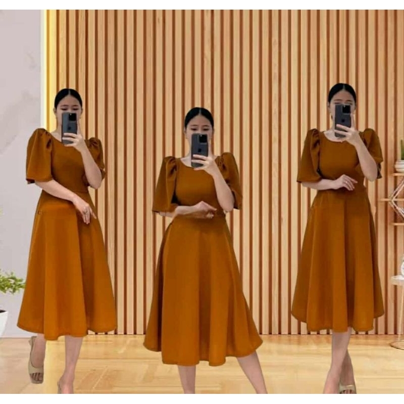 MC Small-XL Criselda Puff Midi Dress Plus Size Crepe Fabric Womenswear ...