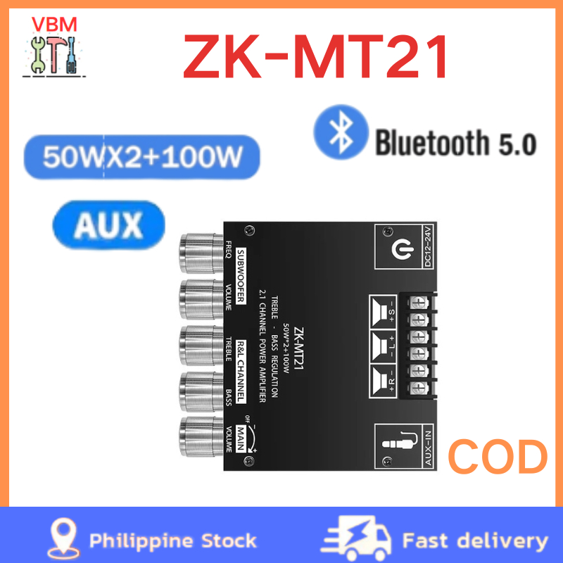 ZK-MT21 2.1 Channel Bluetooth 5.0 Subwoofer Amplifier Board 50WX2+100W Power Audio Stereo ...