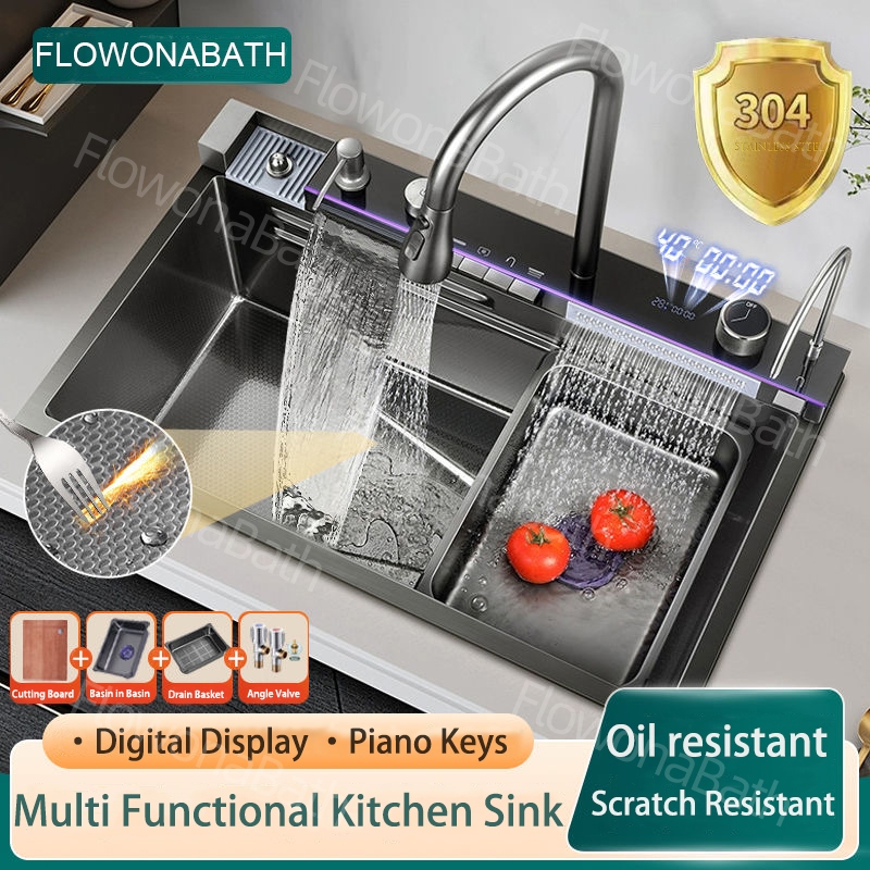 Kitchen Sink Lababo SUS304 Stainless Steel – Waterfall Digital Display ...