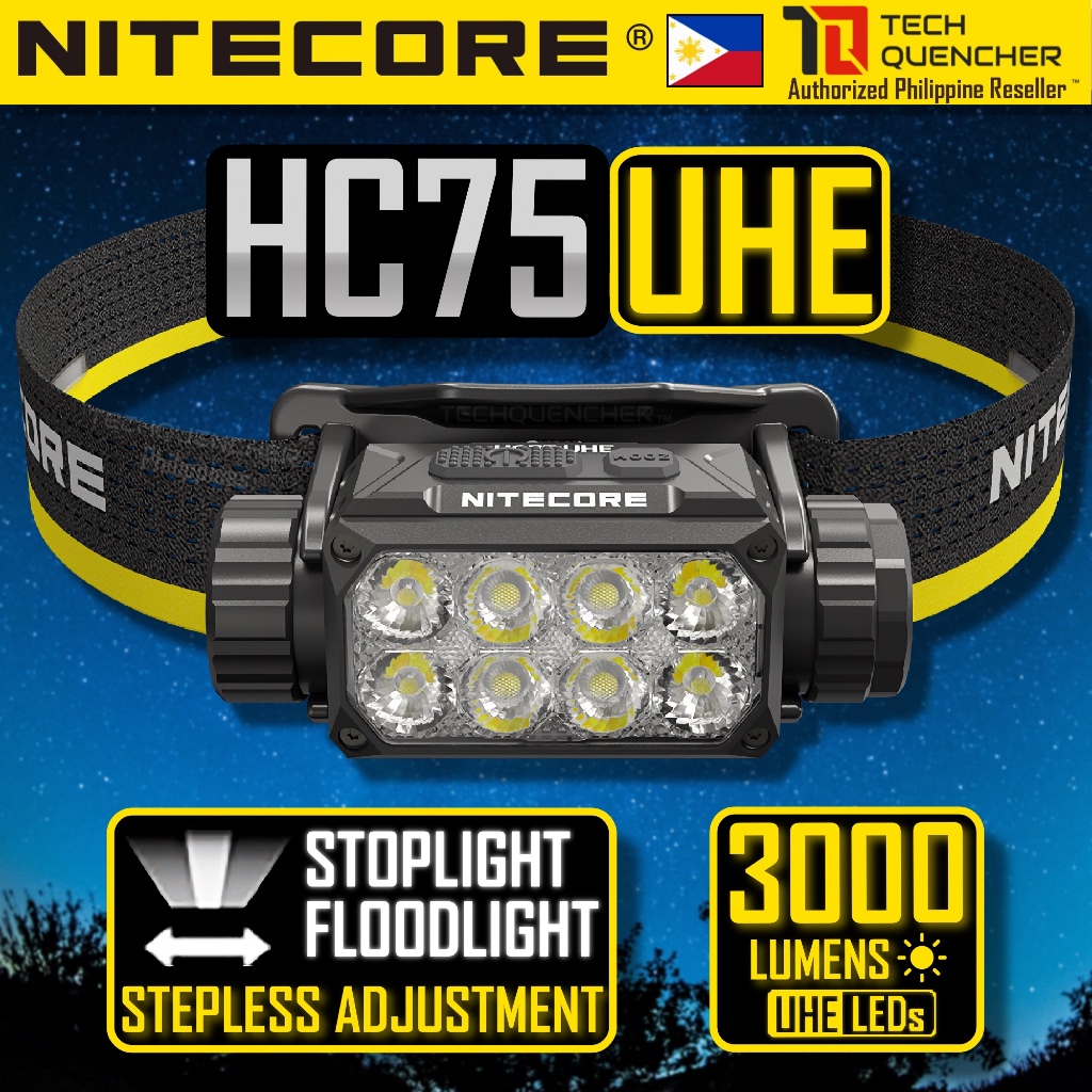 Nitecore HC75 UHE Headlamp 3000 Lumens - Spotlight & Floodlight Mode - USB-C - 5500mAh Battery ...