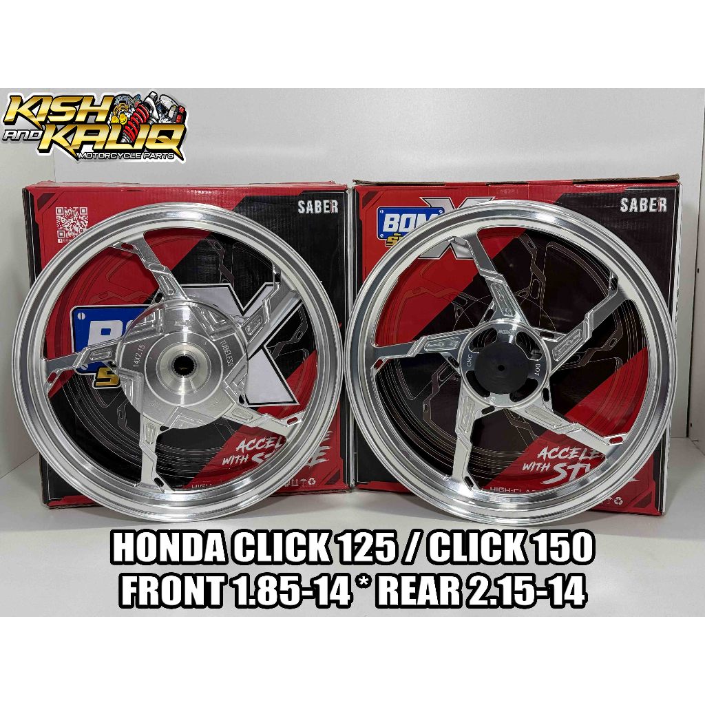 BOM X CNC MAGS SABER 14s 5 SPOKES FOR HONDA CLICK 125 / CLICK 150 (100% ...