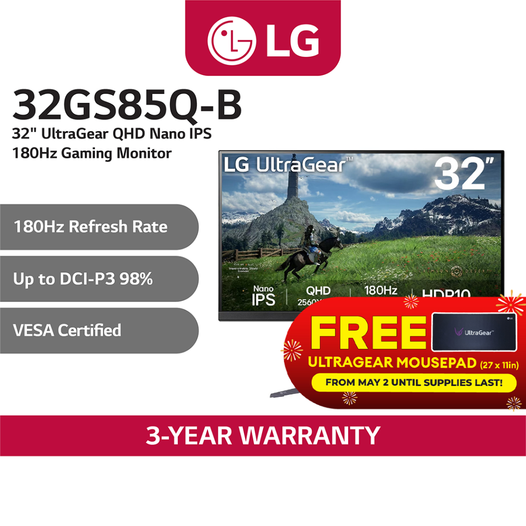 LG 32GS85Q-B 32” Ultragear™ QHD Nano IPS 180Hz Gaming Monitor | 1ms ...